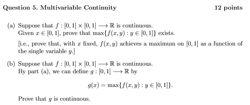 Solved Question 5. Multivariable Continuity 12 points (a) | Chegg.com