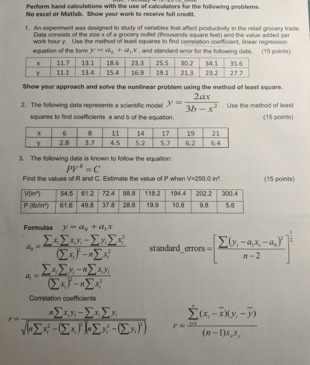 Solved Perform hand calculations with the use of calculators | Chegg.com
