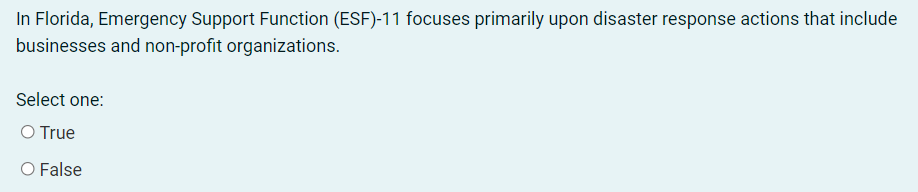 Solved In Florida, Emergency Support Function (ESF)-11 | Chegg.com