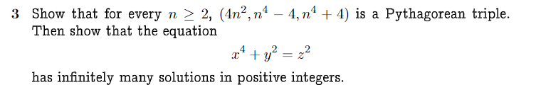 Solved Show that for every n≥2,(4n2,n4−4,n4+4) is a | Chegg.com