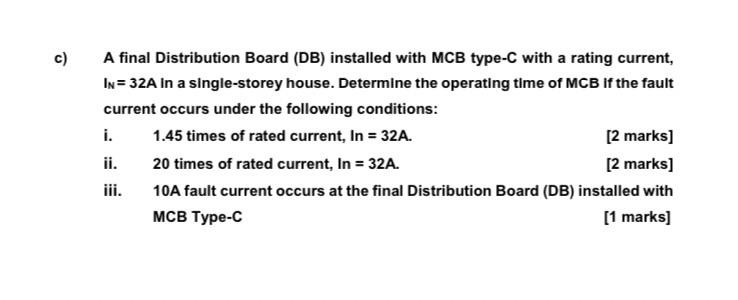 Solved c) A final Distribution Board (DB) installed with MCB | Chegg.com