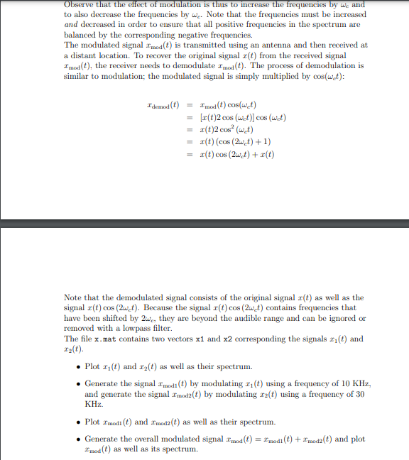 Part 2: Modulation and Demodulation Note: The signals | Chegg.com