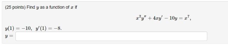 Solved Find yy as a function of xx | Chegg.com