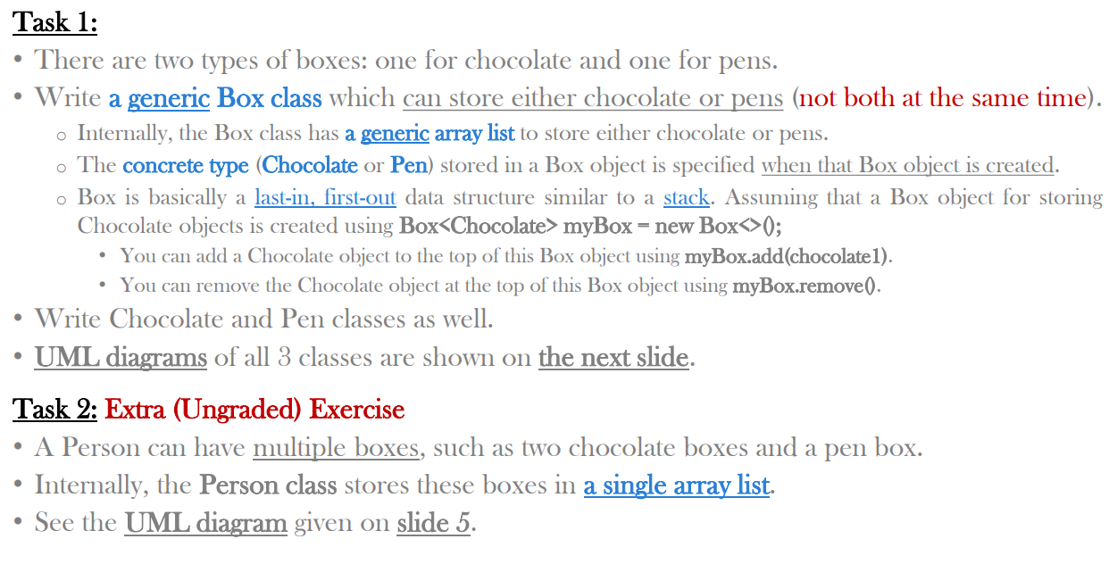 Solved O Task 1: There are two types of boxes: one for | Chegg.com