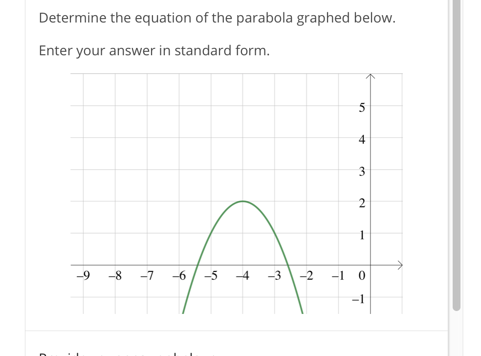 Solved Determine the equation of the parabola graphed below. | Chegg.com