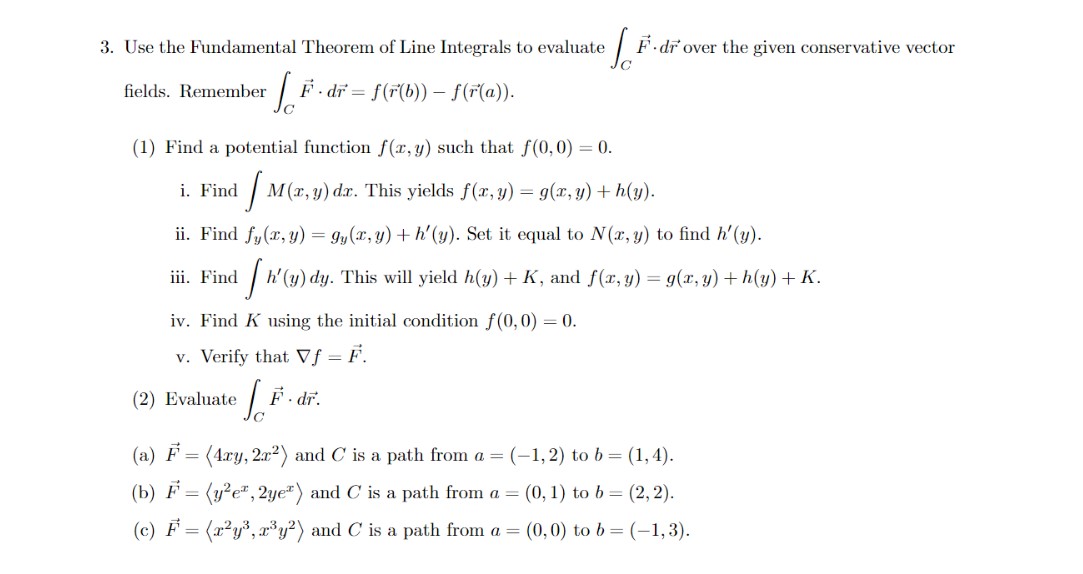 Solved 3. Use the Fundamental Theorem of Line Integrals to | Chegg.com