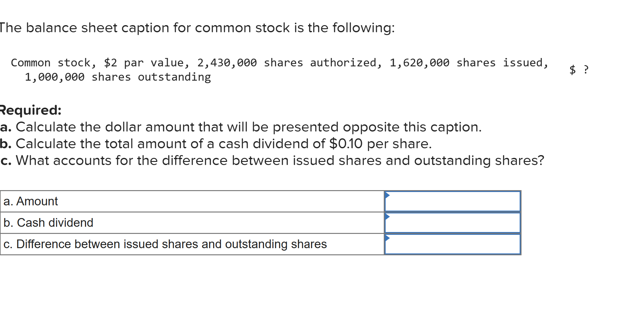 Solved The balance sheet caption for common stock is the | Chegg.com