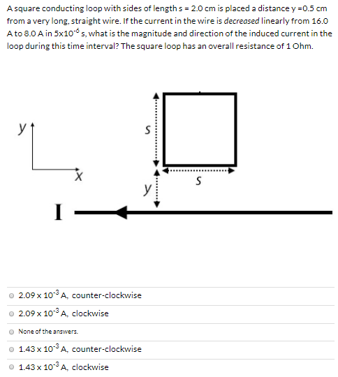 Solved A square conducting loop with sides of length s = 2.0 | Chegg.com
