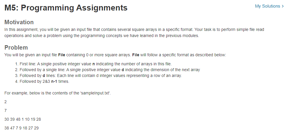 M5: Programming Assignments My Solutions > Motivation | Chegg.com