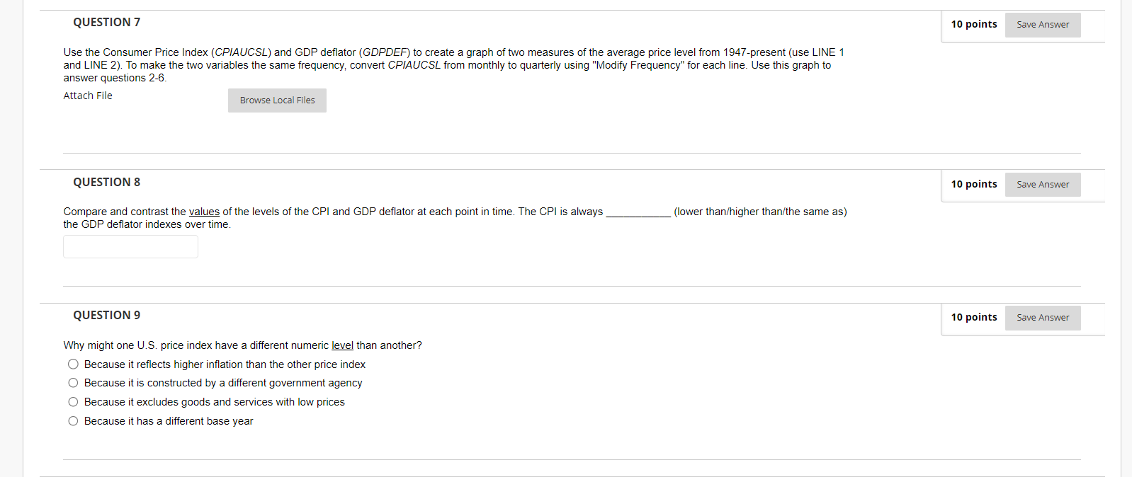 Solved Use the Consumer Price Index (CPIAUCSL) and GDP | Chegg.com