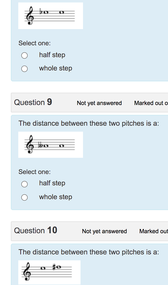 Solved bo 0 Select one: half step whole step Question 9 Not | Chegg.com