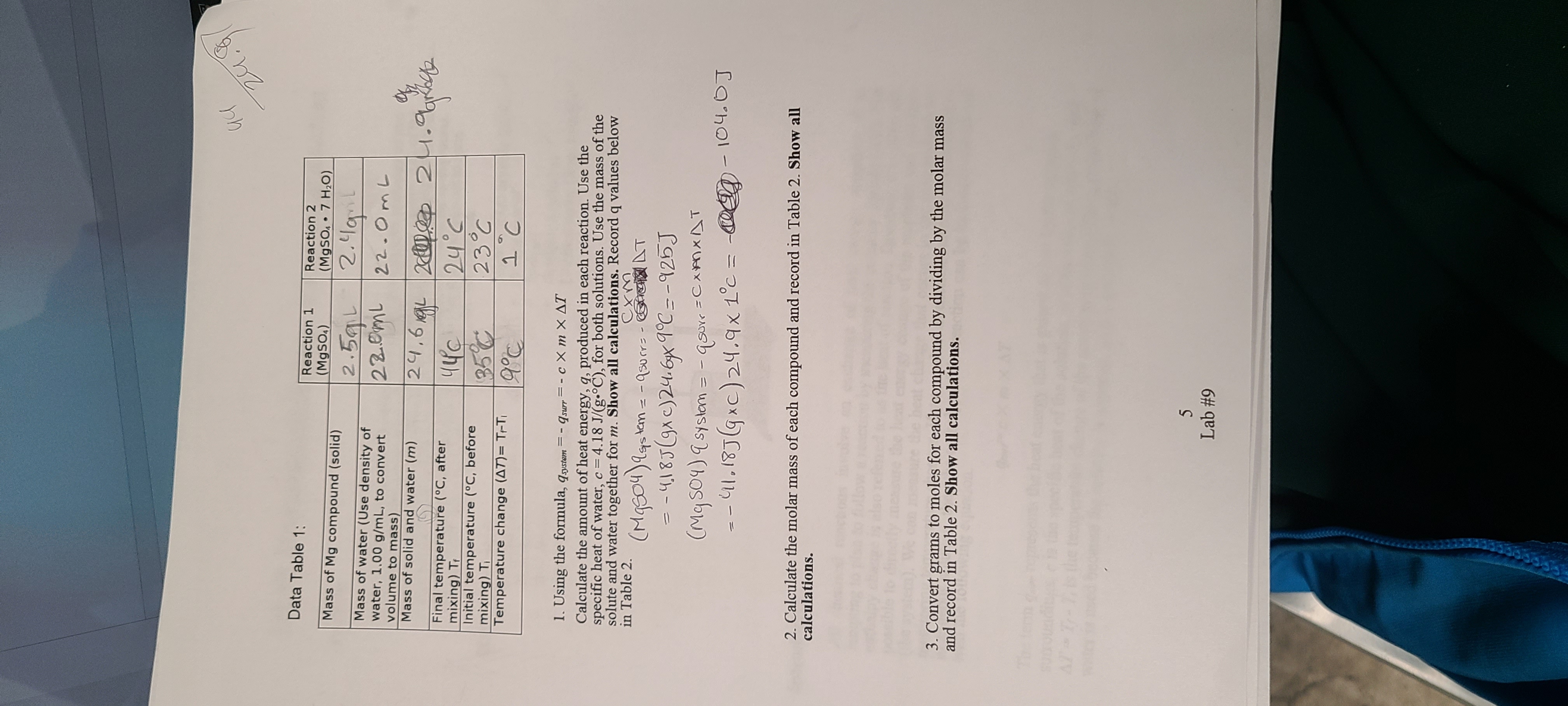 1. Using the formula, qsstem =−qsur =−c×m×ΔT | Chegg.com