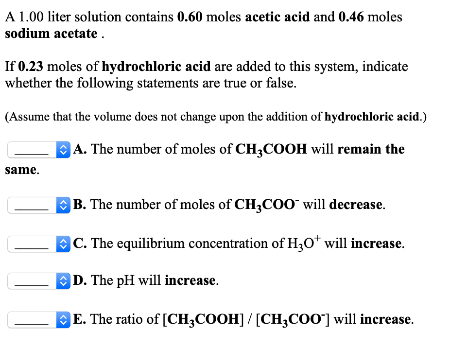 Solved A 1.00 liter solution contains 0.60 moles acetic acid | Chegg.com