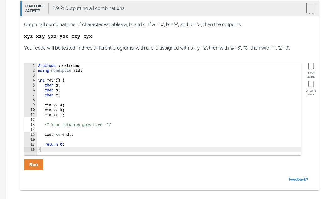 Solved CHALLENGE ACTIVITY 2.9.2: Outputting all | Chegg.com