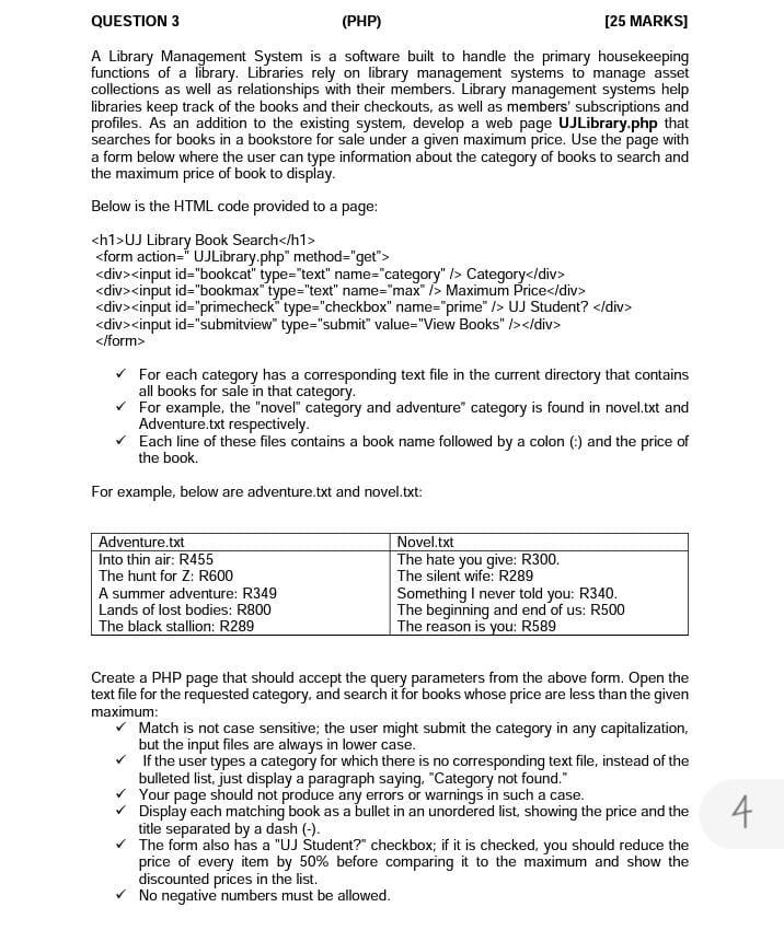 Solved QUESTION 3 (PHP) [25 MARKS] A Library Management | Chegg.com