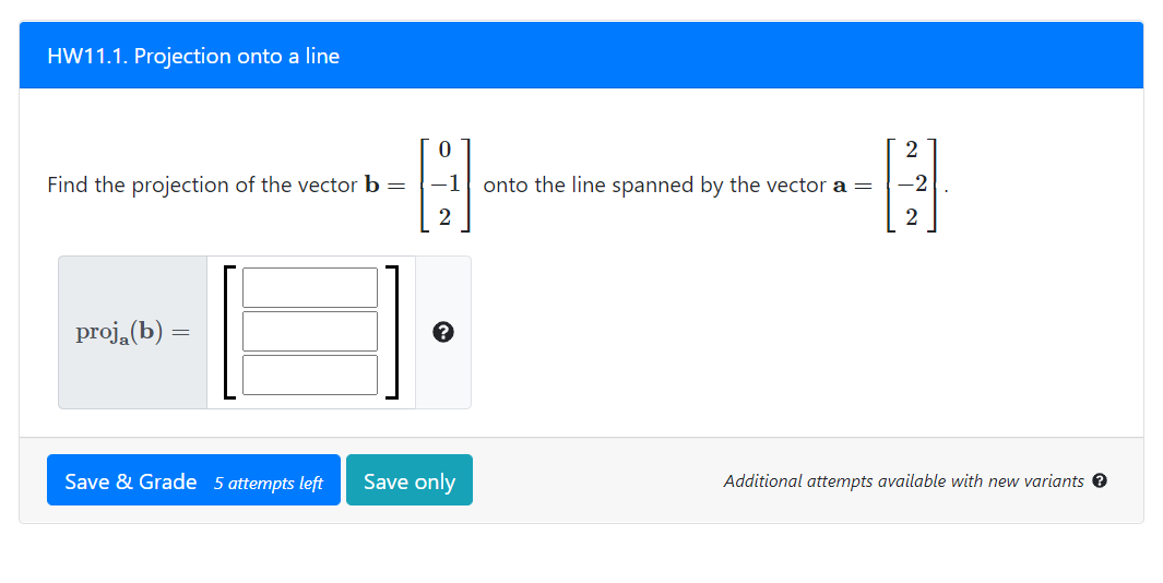 Solved HW11.1. Projection onto a line 0 2 Find the | Chegg.com