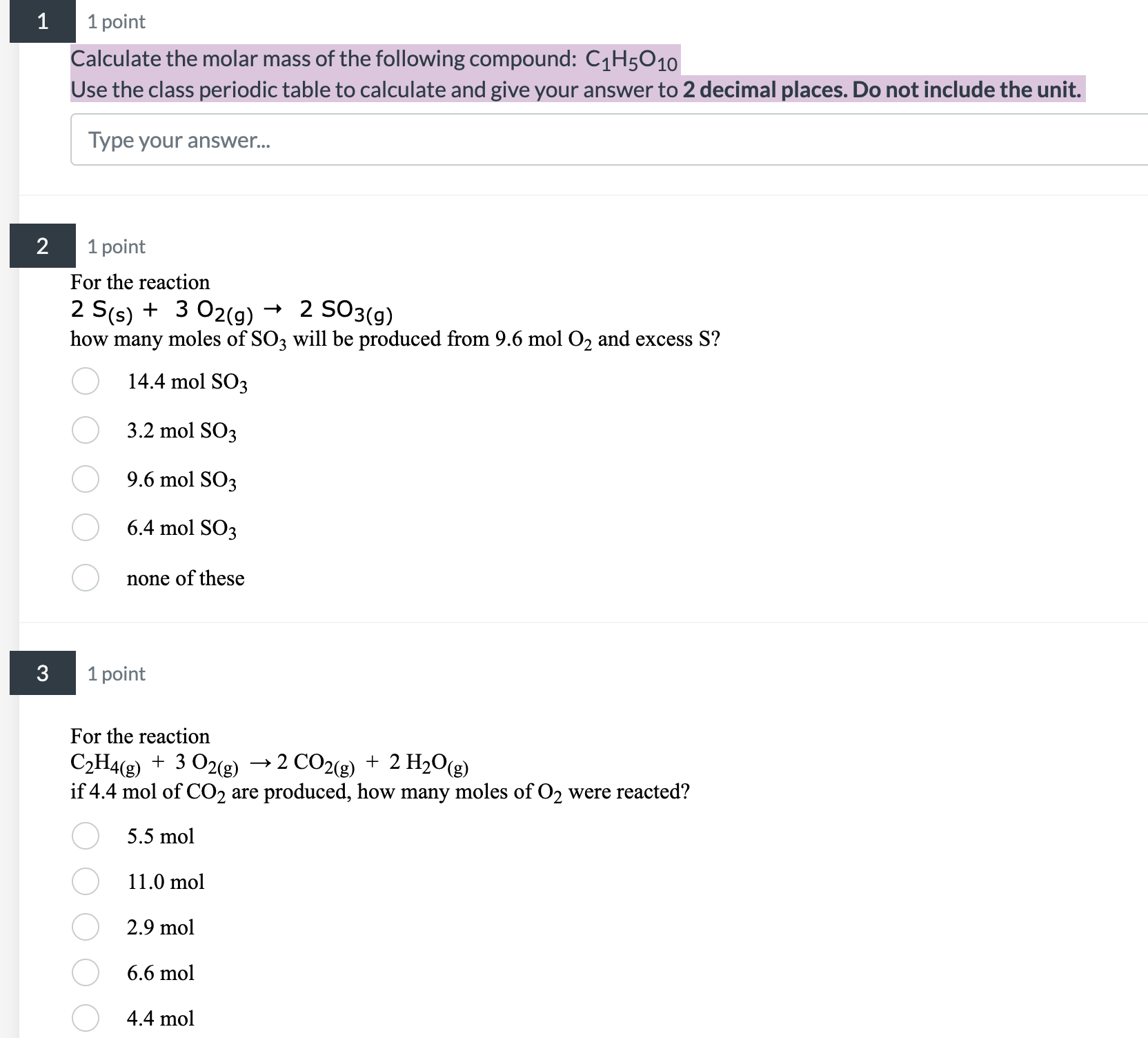 Solved 1. Calculate the molar mass of the following | Chegg.com