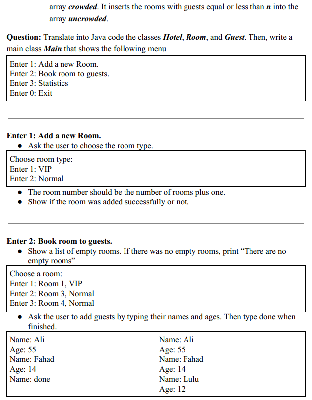 Solved Hotel name : String + Hotel(size: int, name: String) | Chegg.com