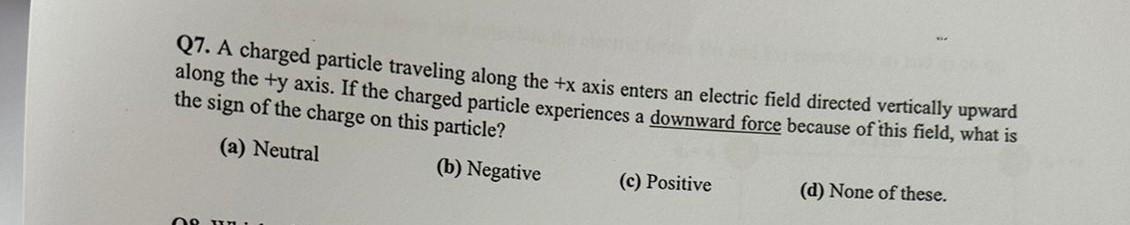 Solved Q7. A charged particle traveling along the +x axis | Chegg.com
