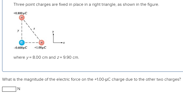 Solved Three point charges are fixed in place in a right | Chegg.com