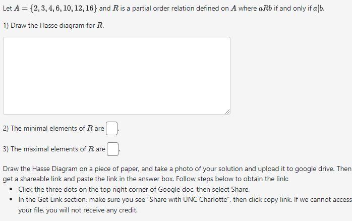 Solved Let A={2,3,4,6,10,12,16} and R is a partial order | Chegg.com