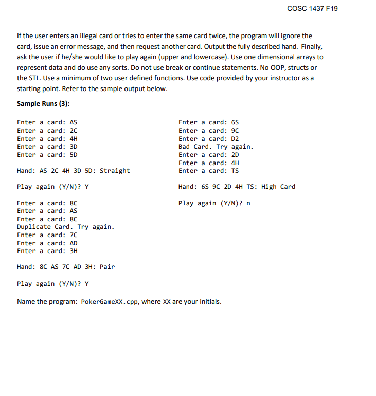 2. Write a C++ program that evaluates a poker hand. | Chegg.com