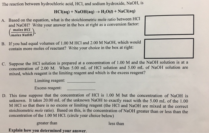 Solved The reaction between hydrochloric acid, HCl, and | Chegg.com
