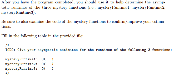 Solved This program prints a table of runtimes (these are | Chegg.com