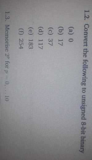 Solved 1.2. Convert the following to unsigned 8-bit binary | Chegg.com