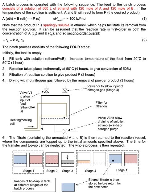 Solved A batch process is operated with the following | Chegg.com