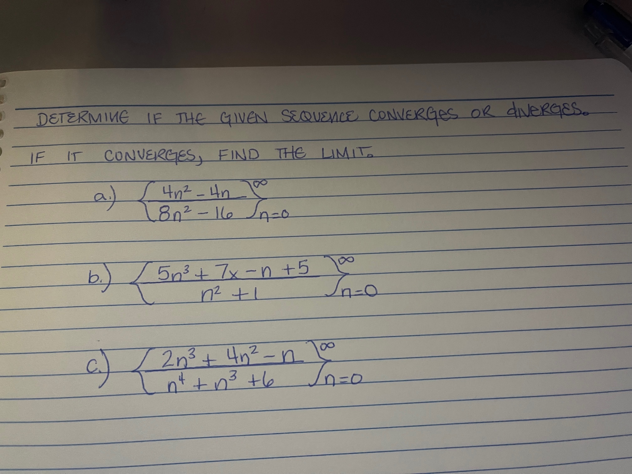 Solved DETERMIUE IF THE GIVEN SEQUENCE CONVERGES OR | Chegg.com