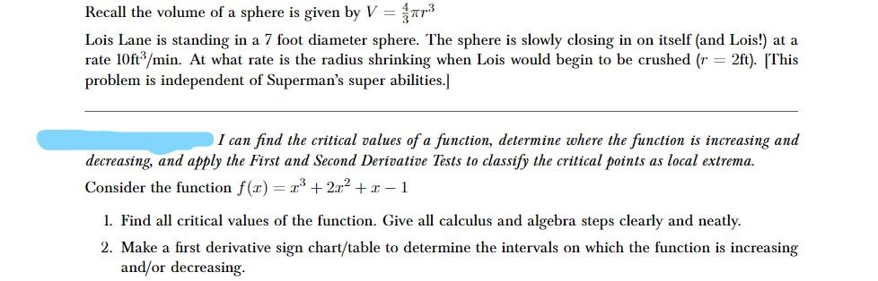 Solved Recall the volume of a sphere is given by V = r3 Lois | Chegg.com