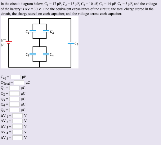 Solved In the circuit diagram below, C = 17 uF, C2 = 15 pF, | Chegg.com