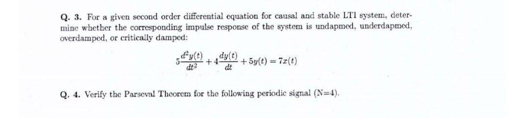 Solved Q. 3. For a given second order differential equation | Chegg.com
