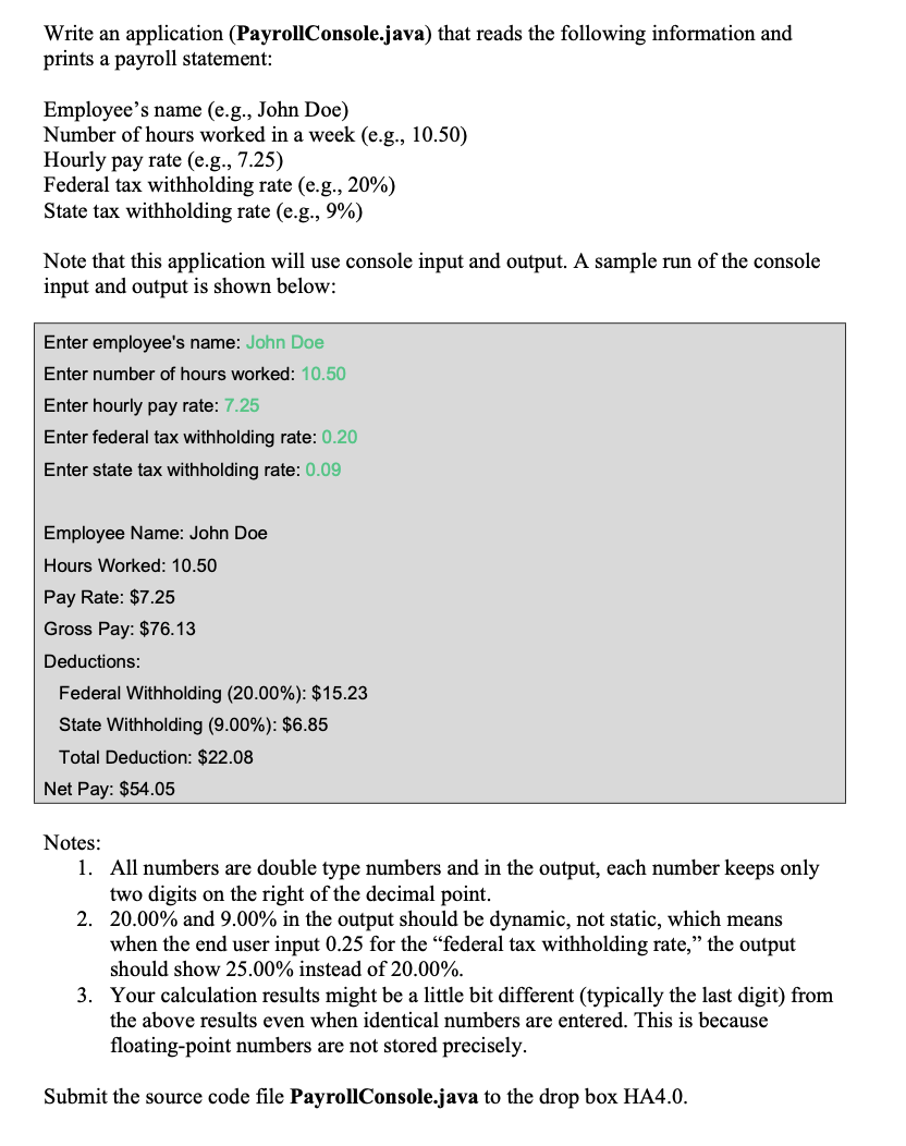 Solved Write an application (PayrollConsole.java) that reads | Chegg.com