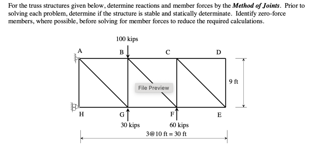 Solved For the truss structures given below, determine | Chegg.com