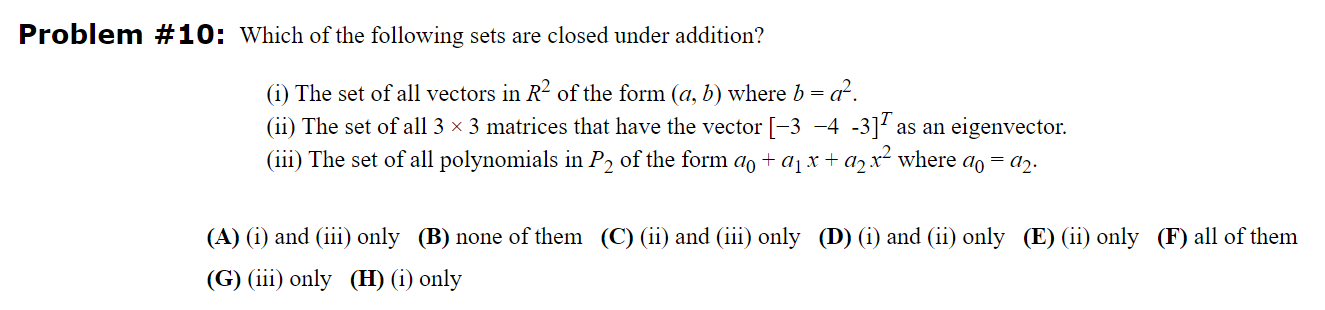 Solved blem \# 10: Which of the following sets are closed | Chegg.com