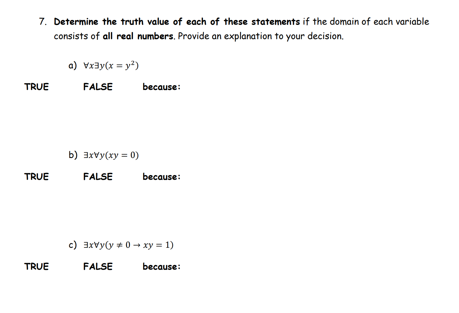 Solved 7. Determine the truth value of each of these | Chegg.com