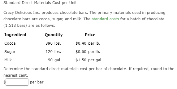 Solved Standard Direct Materials Cost per Unit Crazy | Chegg.com