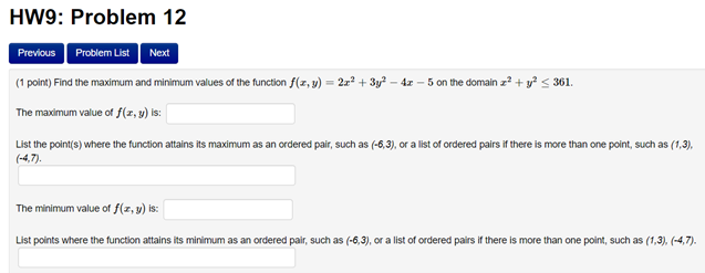 Solved HW9: Problem 12 Previous Problem List Next (1 point) | Chegg.com