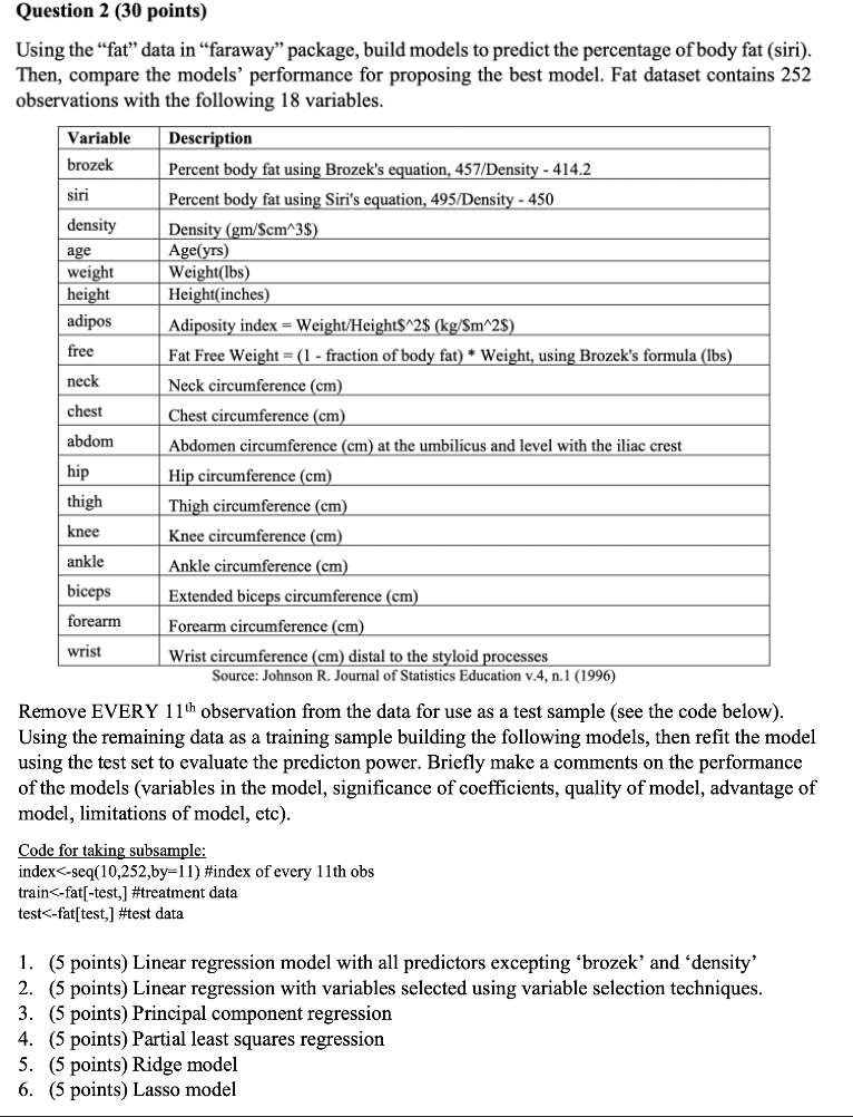 Solved Remove EVERY 11th ﻿observation from the data for use | Chegg.com