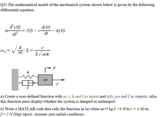 Solved Q3) The mathematical model of the mechanical system | Chegg.com