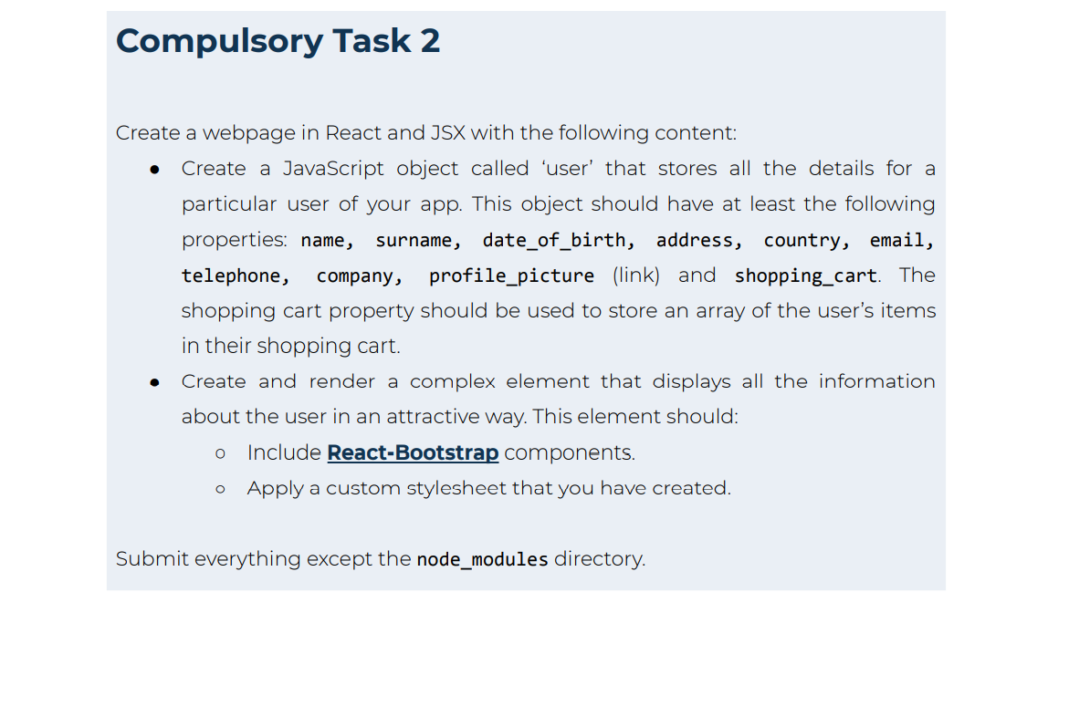 Compulsory Task 2 Create a webpage in React and JSX | Chegg.com