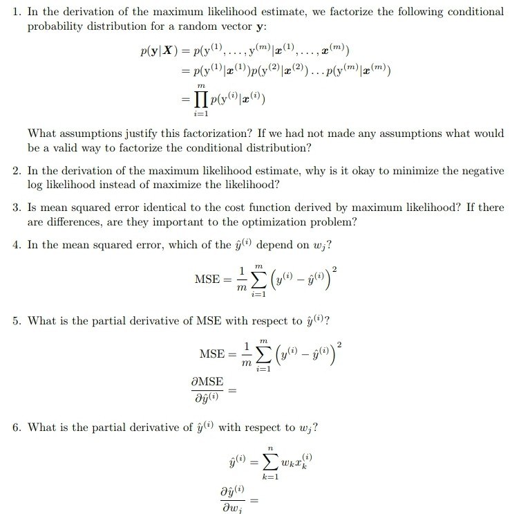 Solved 1. In the derivation of the maximum likelihood | Chegg.com