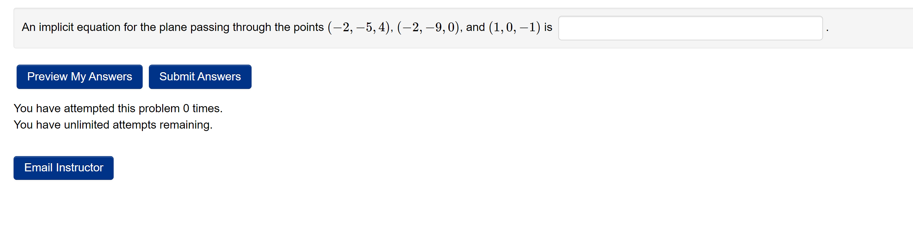 Solved An implicit equation for the plane passing through | Chegg.com