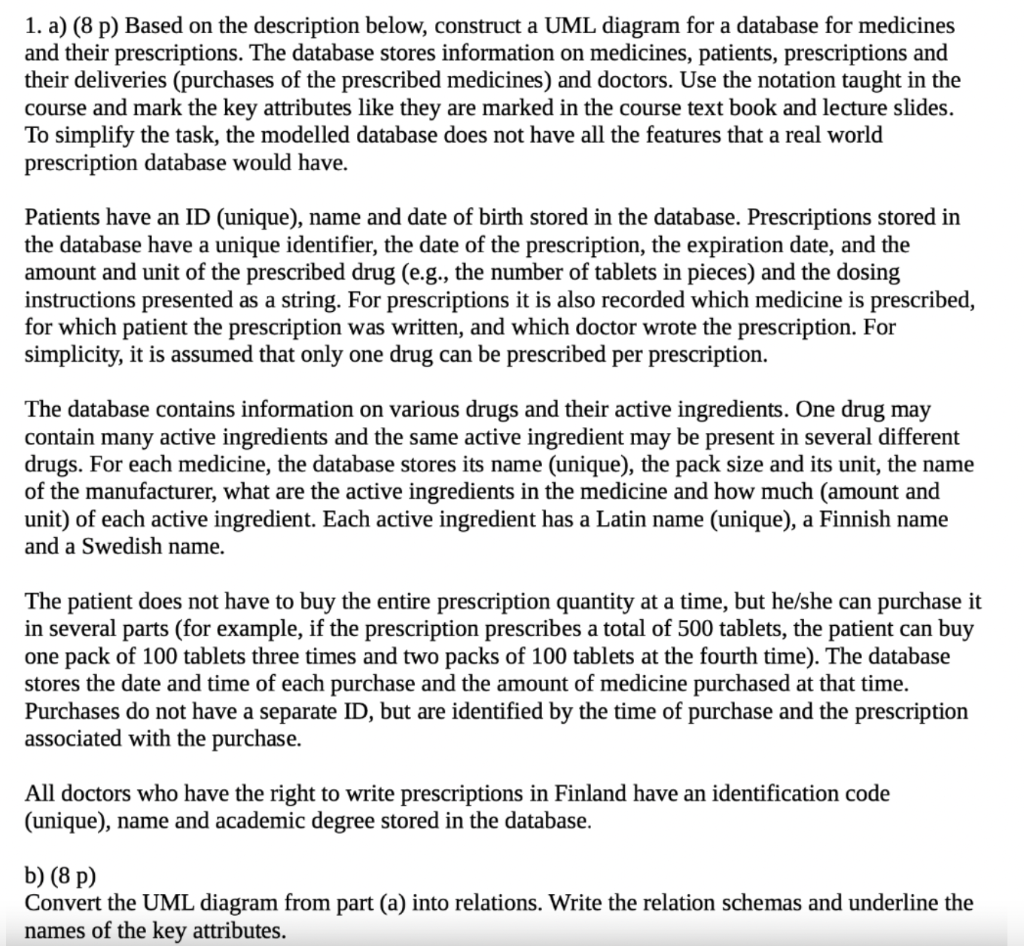 Solved 1. a) (8 p) Based on the description below, construct | Chegg.com