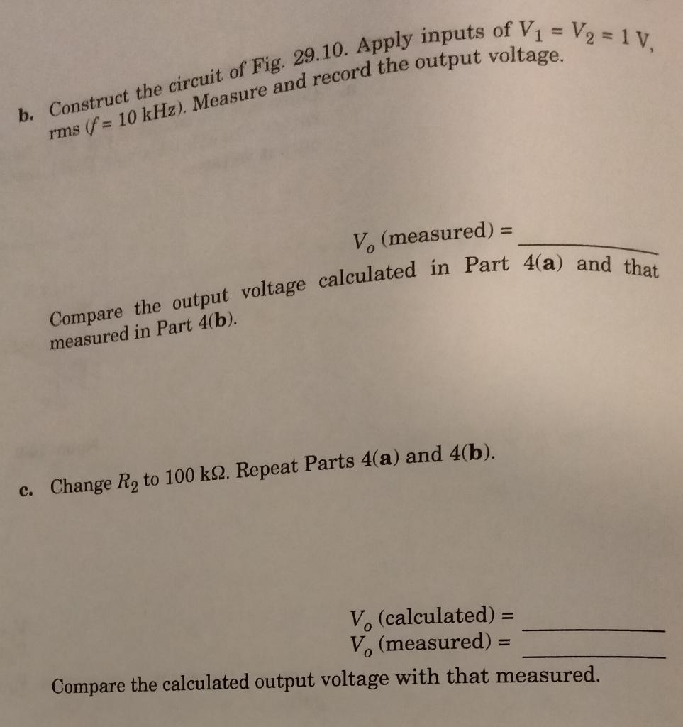 Solved Part 4. Summing Amplifier a. Calculate the output | Chegg.com