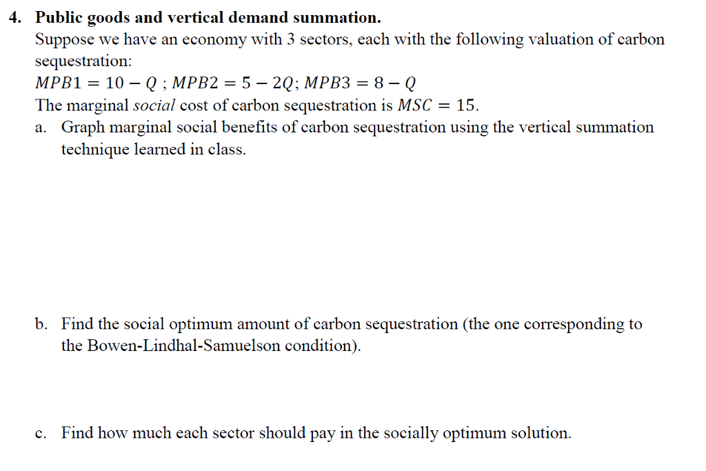 Solved 4. Public goods and vertical demand summation s, each | Chegg.com