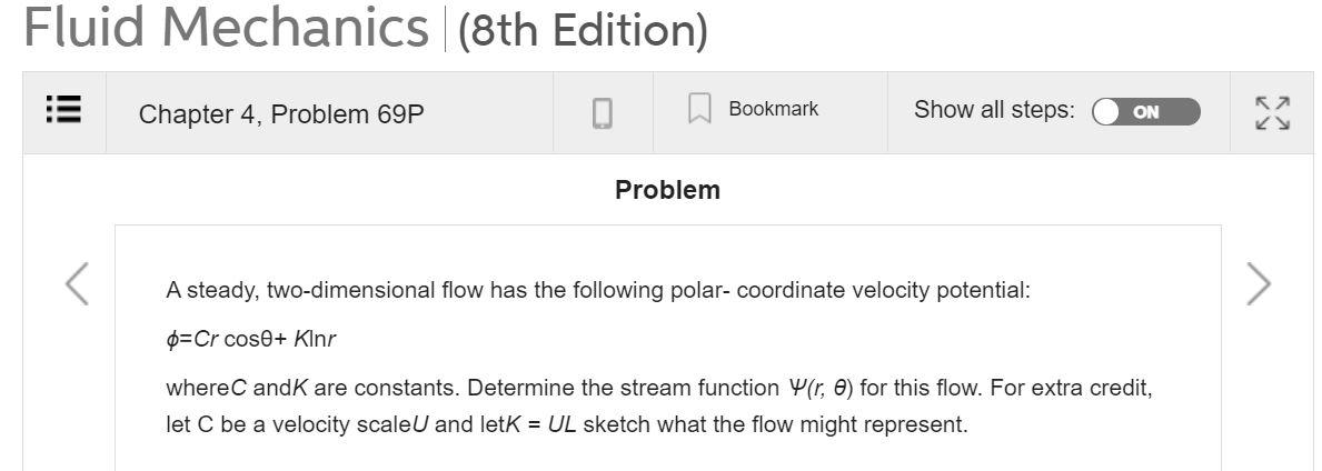 Solved Fluid Mechanics (8th Edition) Chapter 4, Problem 69P | Chegg.com