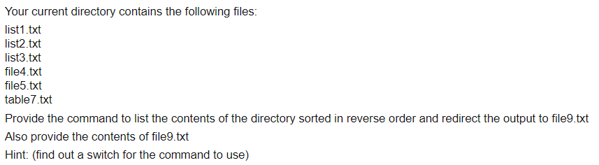 Solved Your current directory contains the following files: | Chegg.com